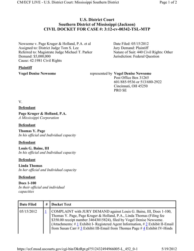 05/19/12 DOCKET SHEET (Page Kruger & Holland) | PDF