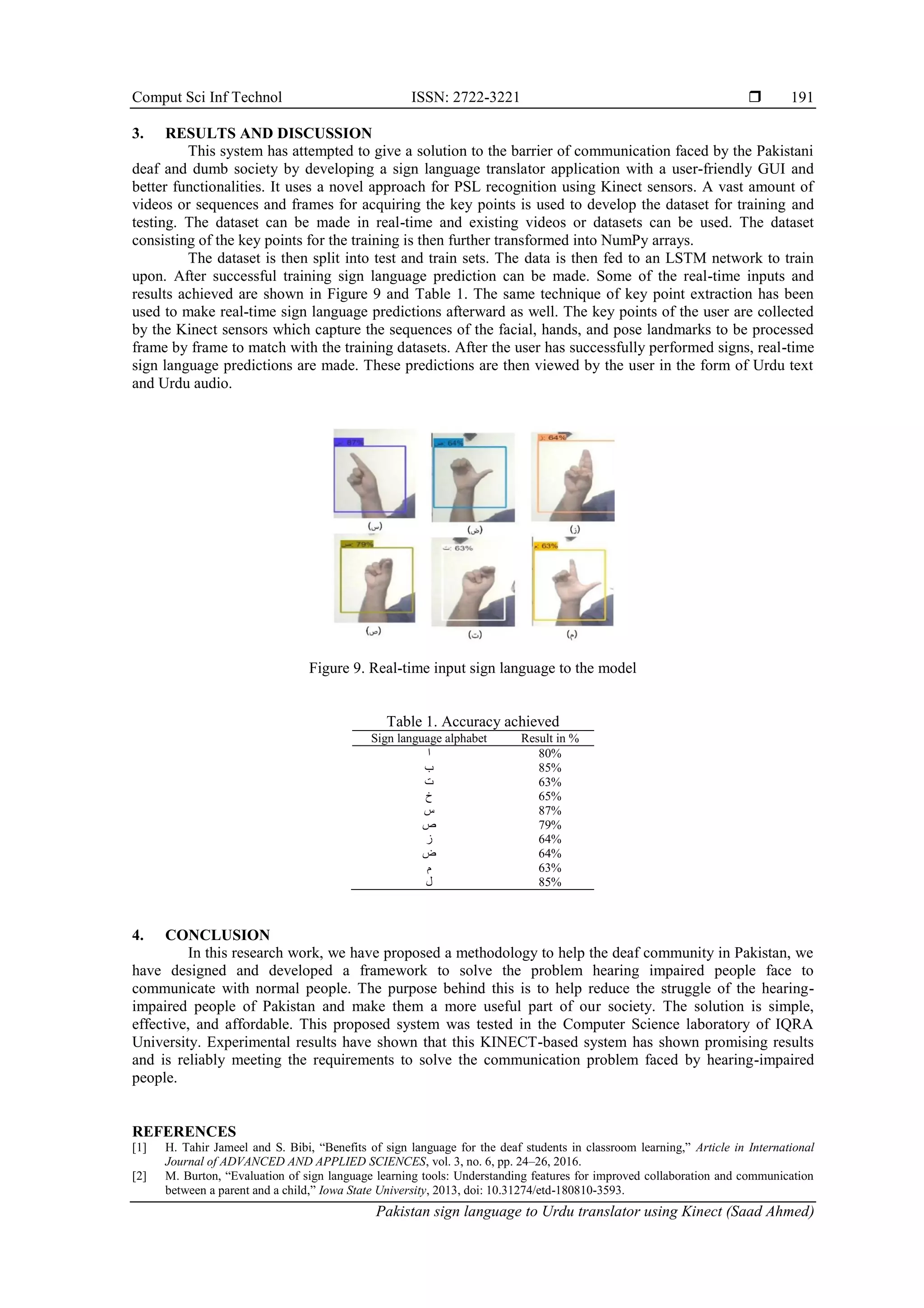 Pakistan sign language to Urdu translator using Kinect | PDF