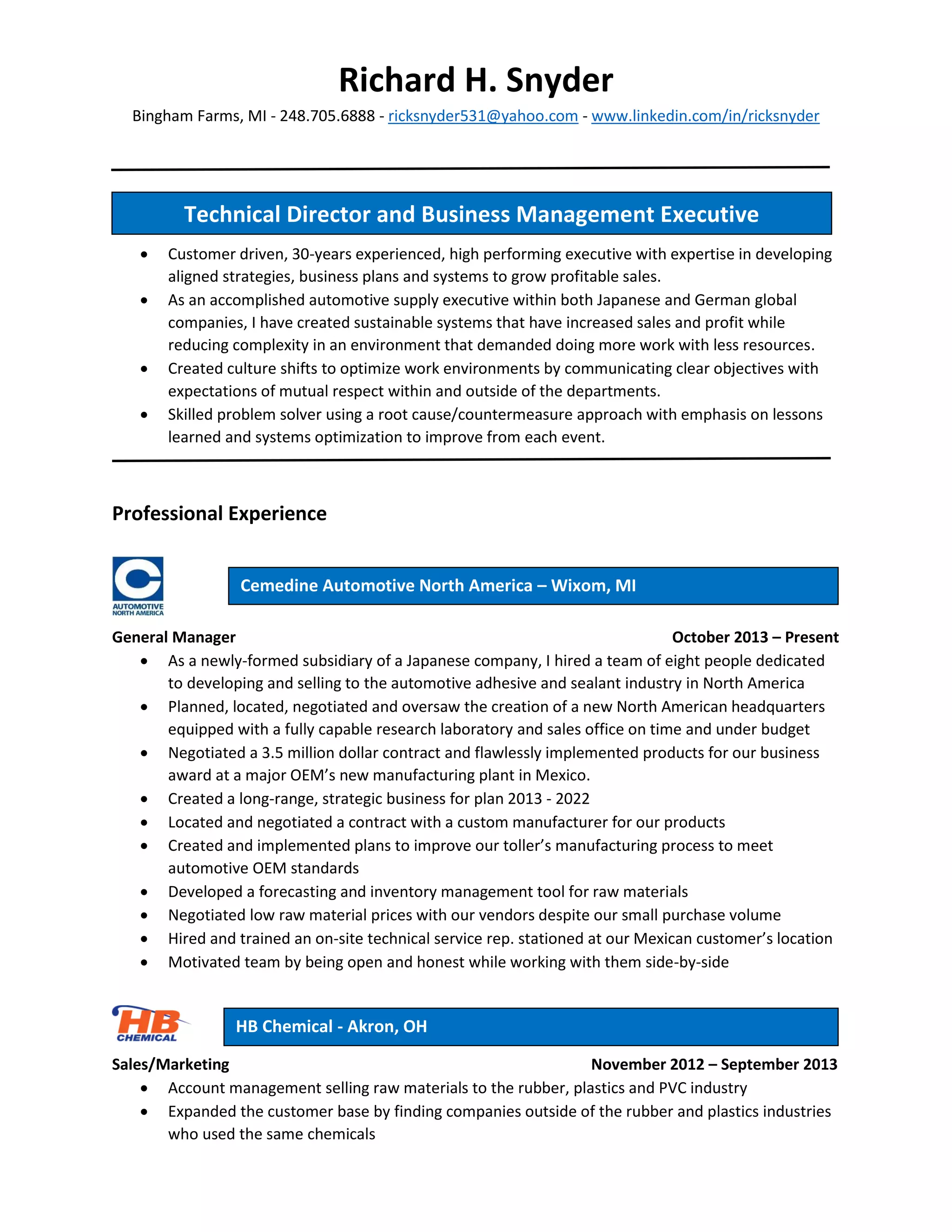 Rick Snyder Resume-2 | PDF