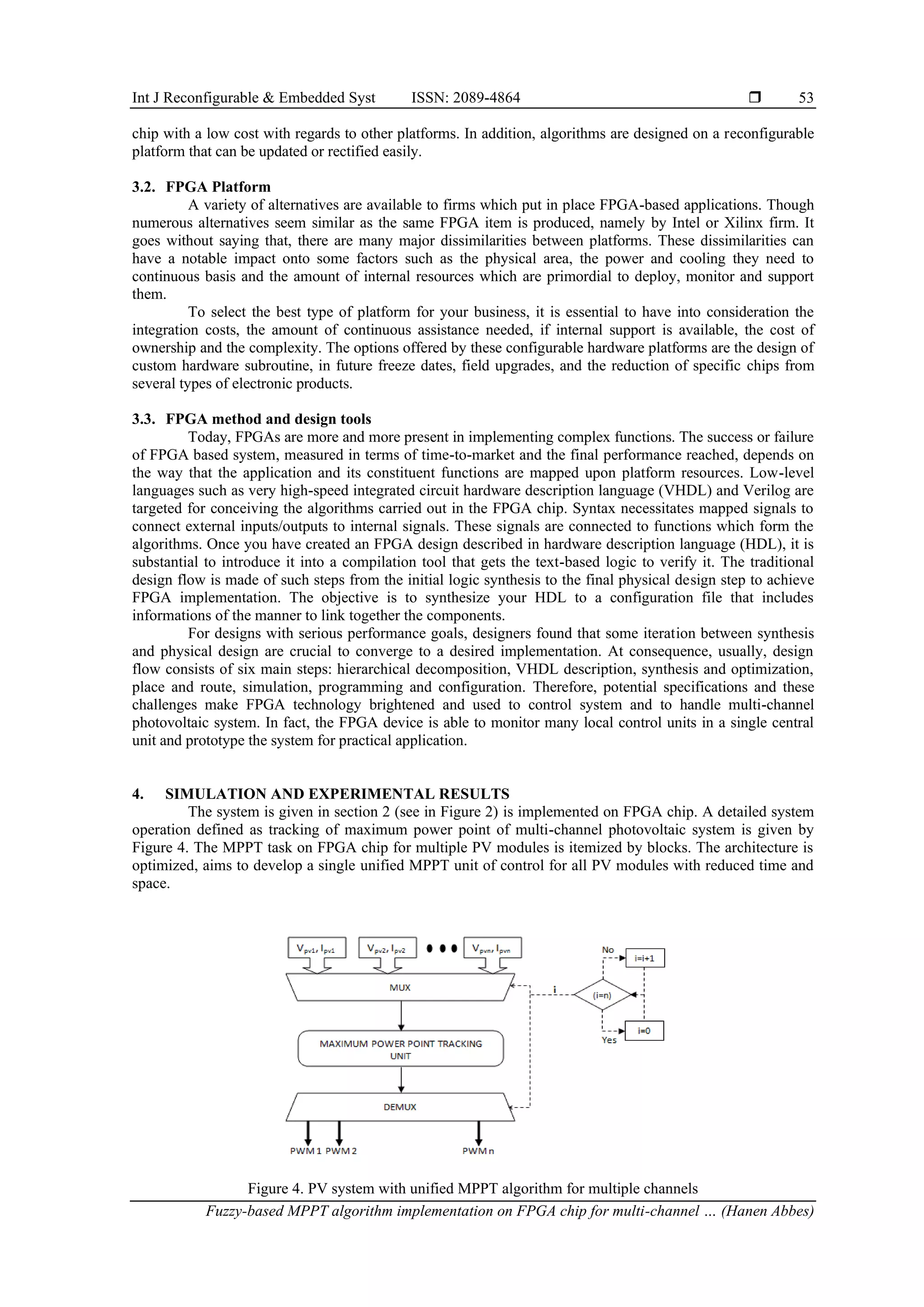Fuzzy Based Mppt Algorithm Implementation On Fpga Chip For Multi