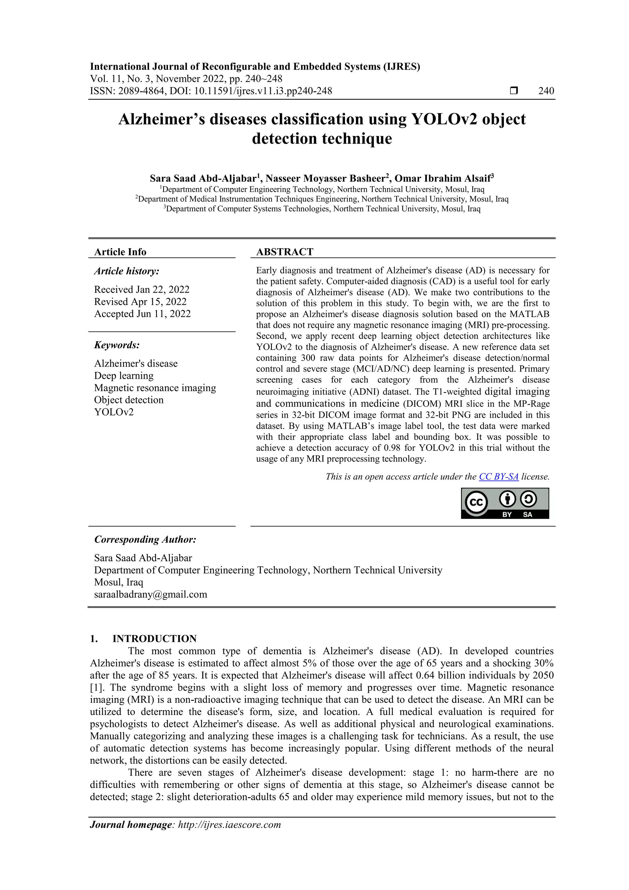 Alzheimers Diseases Classification Using Yolov2 Object Detection