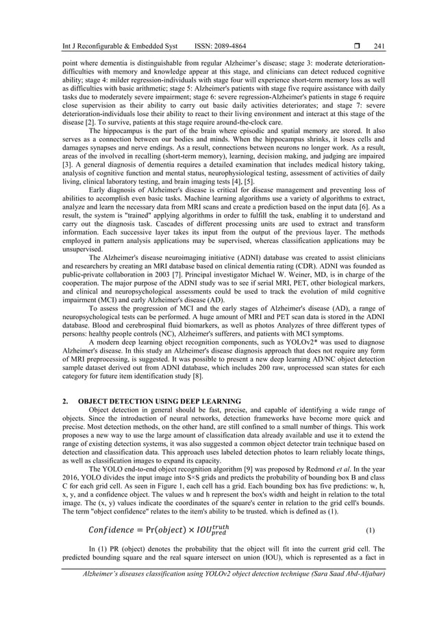 Alzheimers Diseases Classification Using Yolov2 Object Detection Technique
