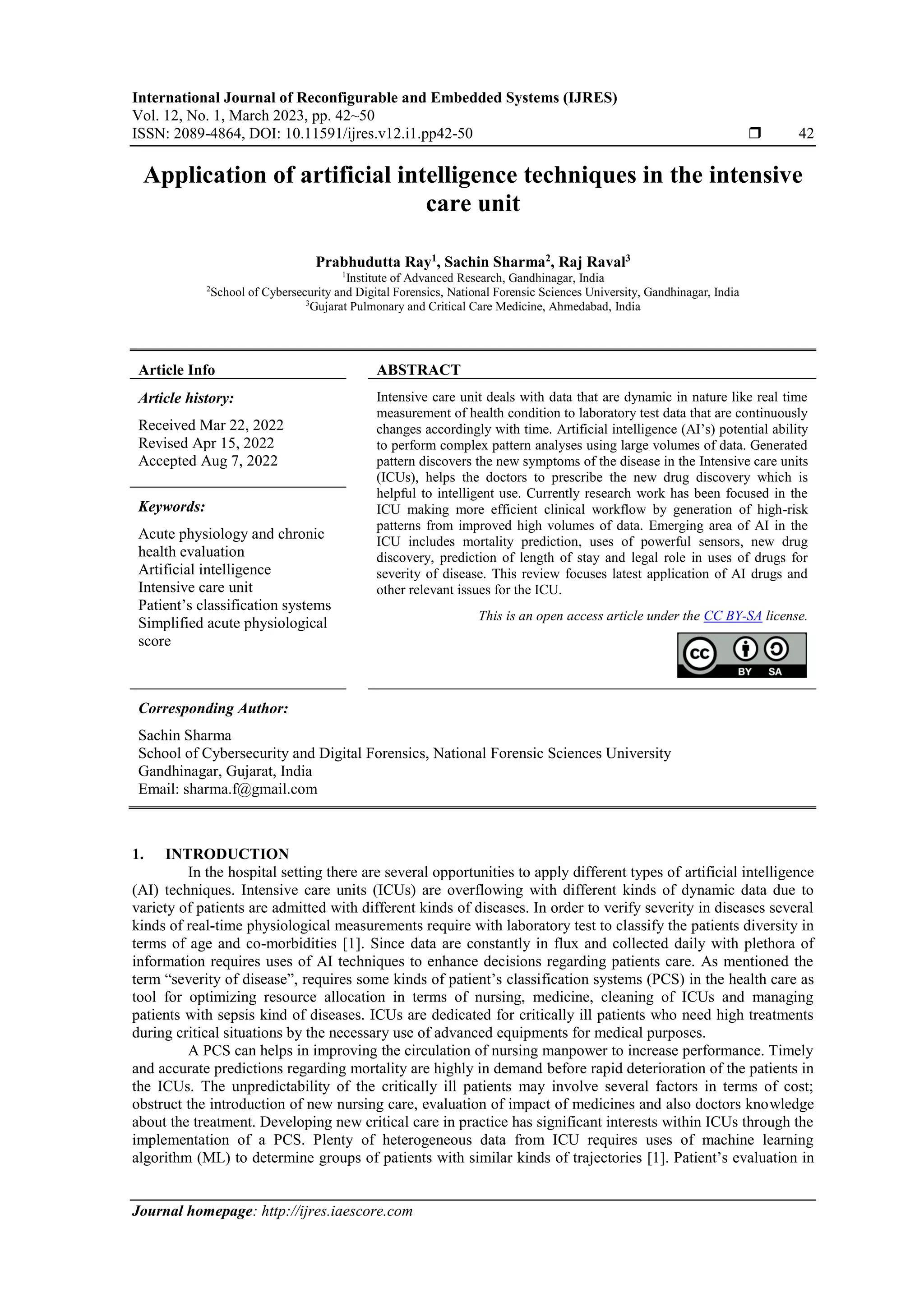 Application of artificial intelligence techniques in the intensive care unit | PDF