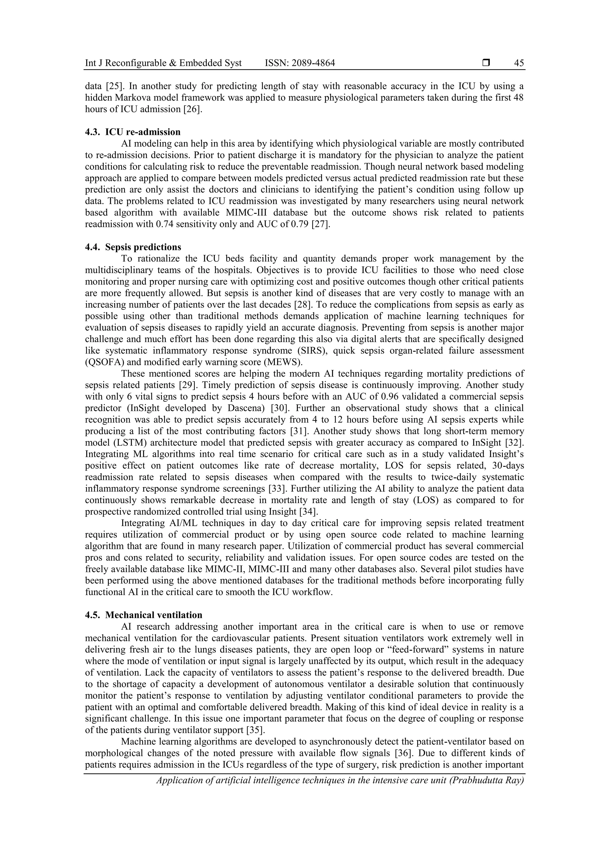 Application of artificial intelligence techniques in the intensive care ...