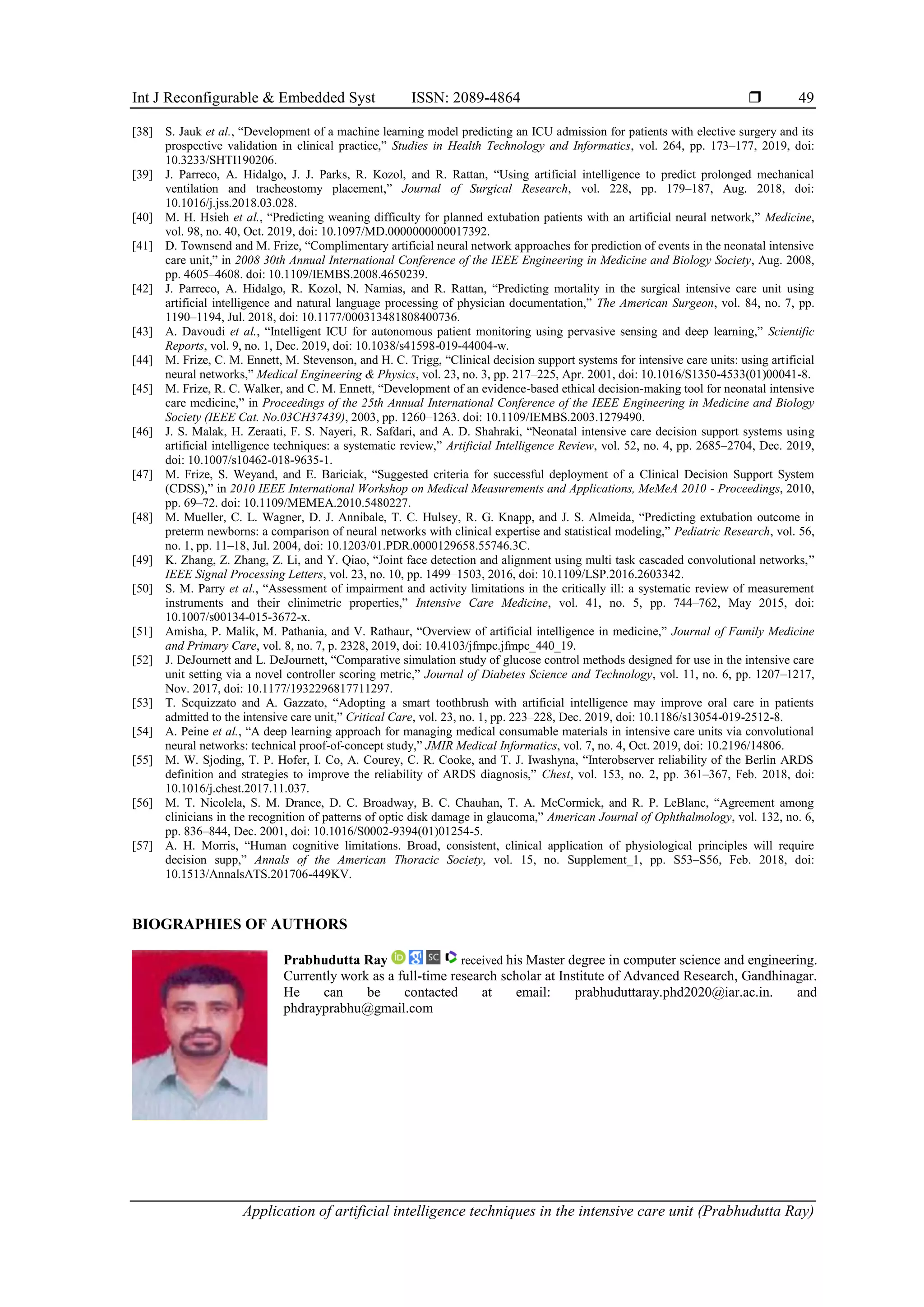 Application of artificial intelligence techniques in the intensive care ...