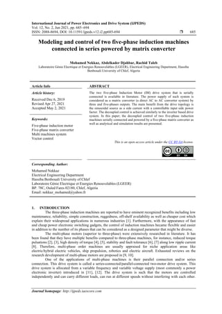Modeling and control of two five-phase induction machines connected in series powered by matrix ...
