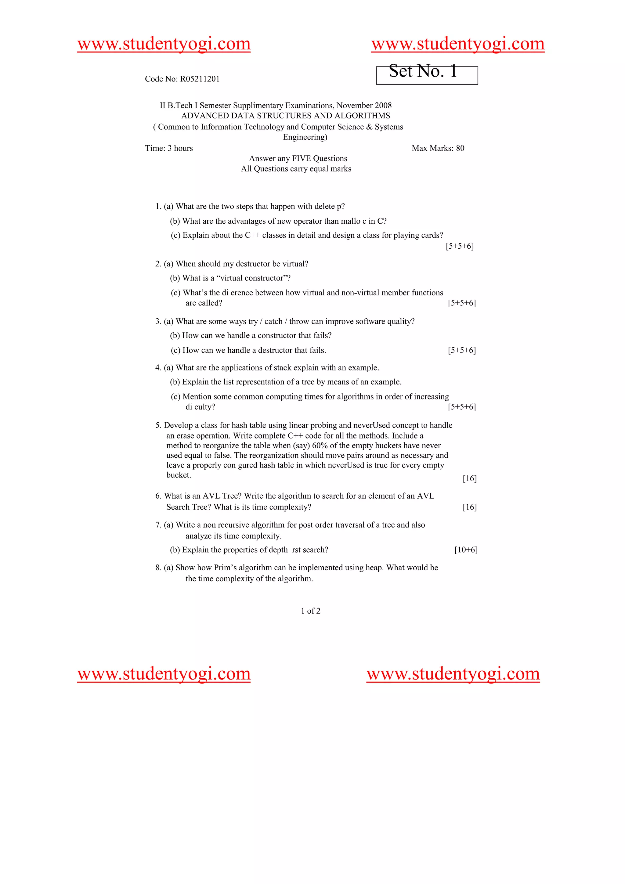 05211201 Advanced Data Structures And Algorithms Pdf