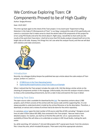 We Continue Exploring Tizen: C# Components Proved to be of High Quality | PDF