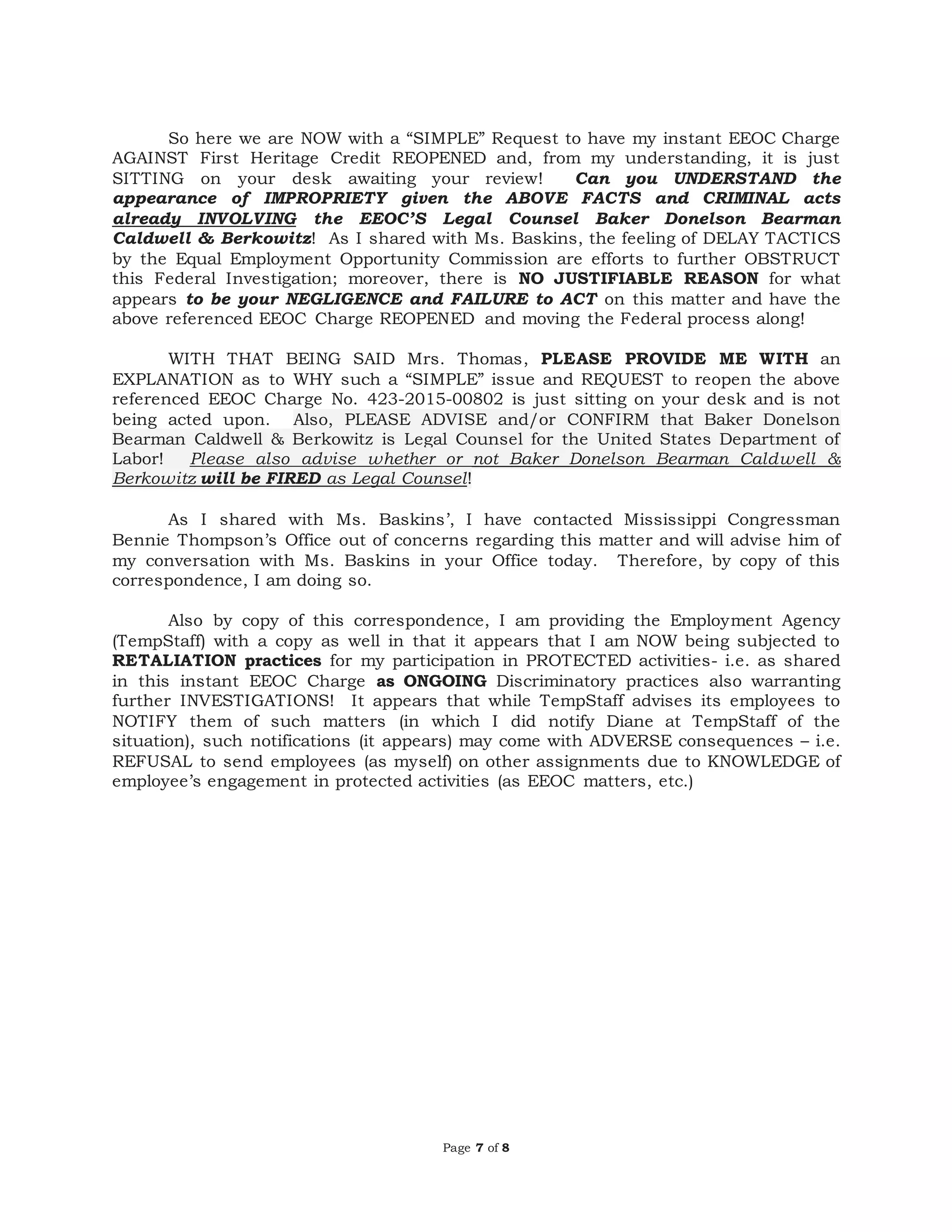 052215-FAX TO DELNER THOMAS & BENNIE THOMPSON. | PDF