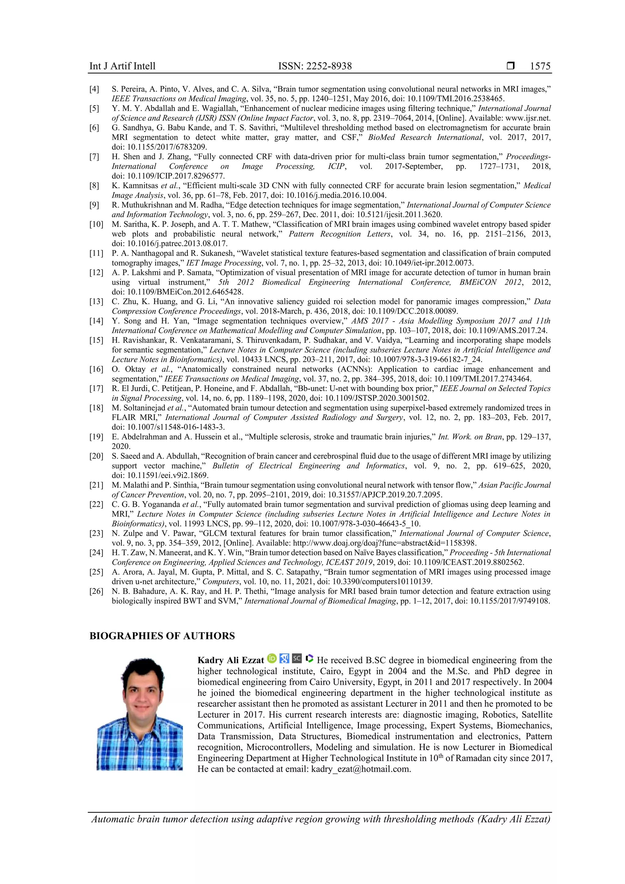 Automatic Brain Tumor Detection Using Adaptive Region Growing With
