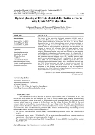 Optimal planning of RDGs in electrical distribution networks using hybrid SAPSO algorithm | PDF
