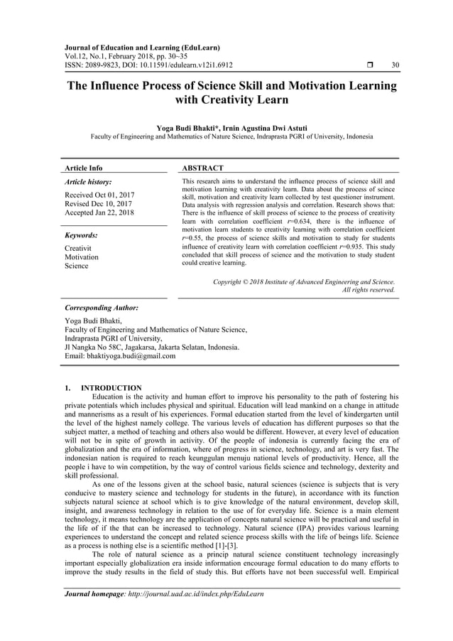 The Influence Process of Science Skill and Motivation Learning with ...