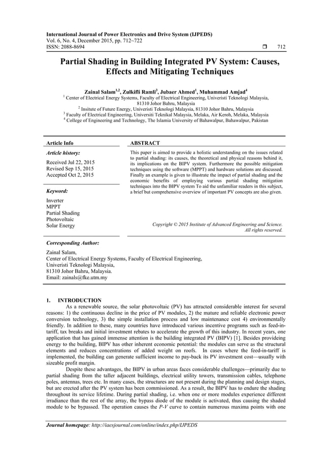 Partial Shading in Building Integrated PV System: Causes, Effects and Mitigating Techniques ...