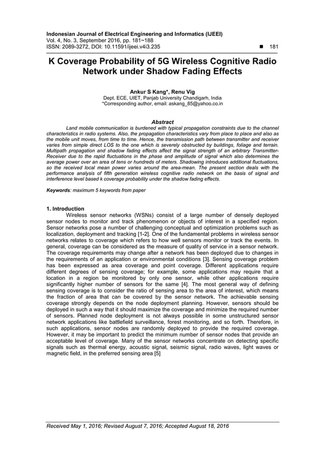 K Coverage Probability of 5G Wireless Cognitive Radio Network under Shadow Fading Effects | PDF