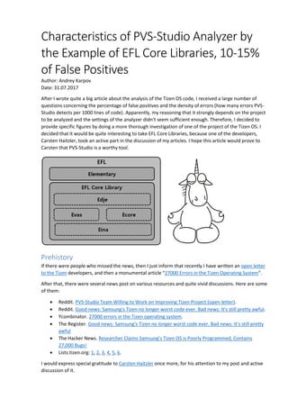 Characteristics of PVS-Studio Analyzer by the Example of EFL Core Libraries, 10-15% of False ...