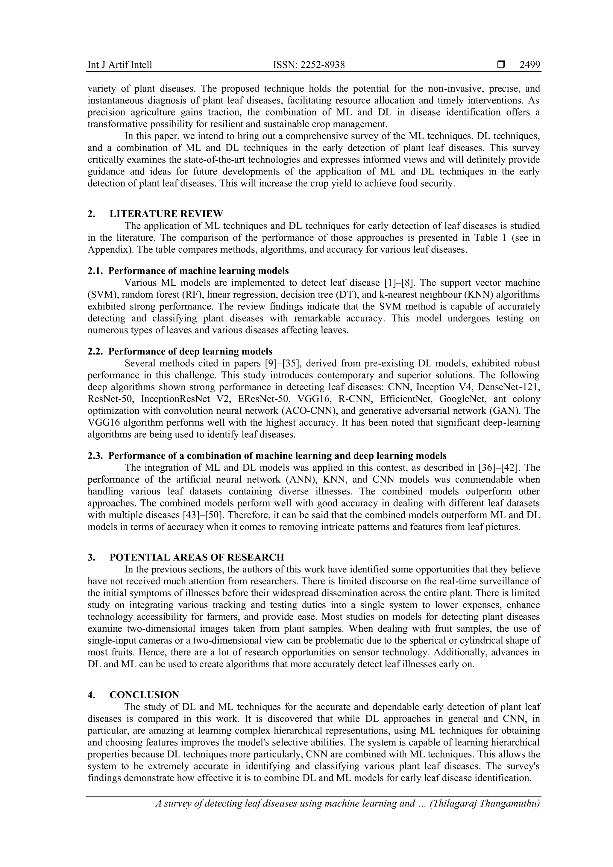 A survey of detecting leaf diseases using machine learning and deep ...