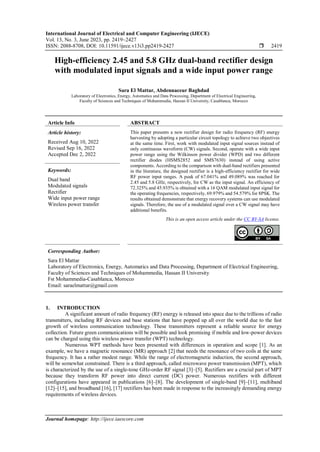 High-efficiency 2.45 and 5.8 GHz dual-band rectifier design with ...