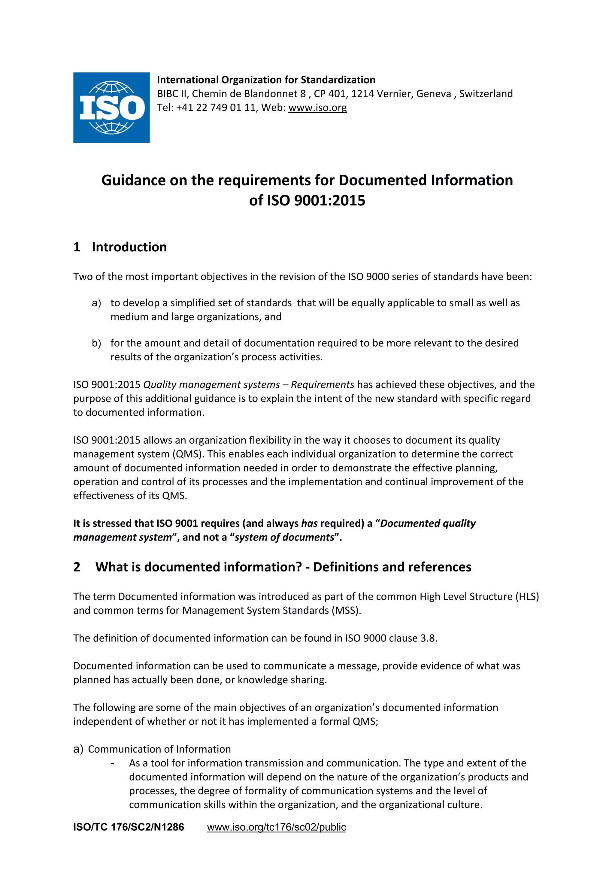 Guidance on the requirements for Documented Information in ISO 9001 ...
