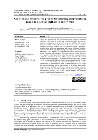 Use of analytical hierarchy process for selecting and prioritizing islanding detection methods ...