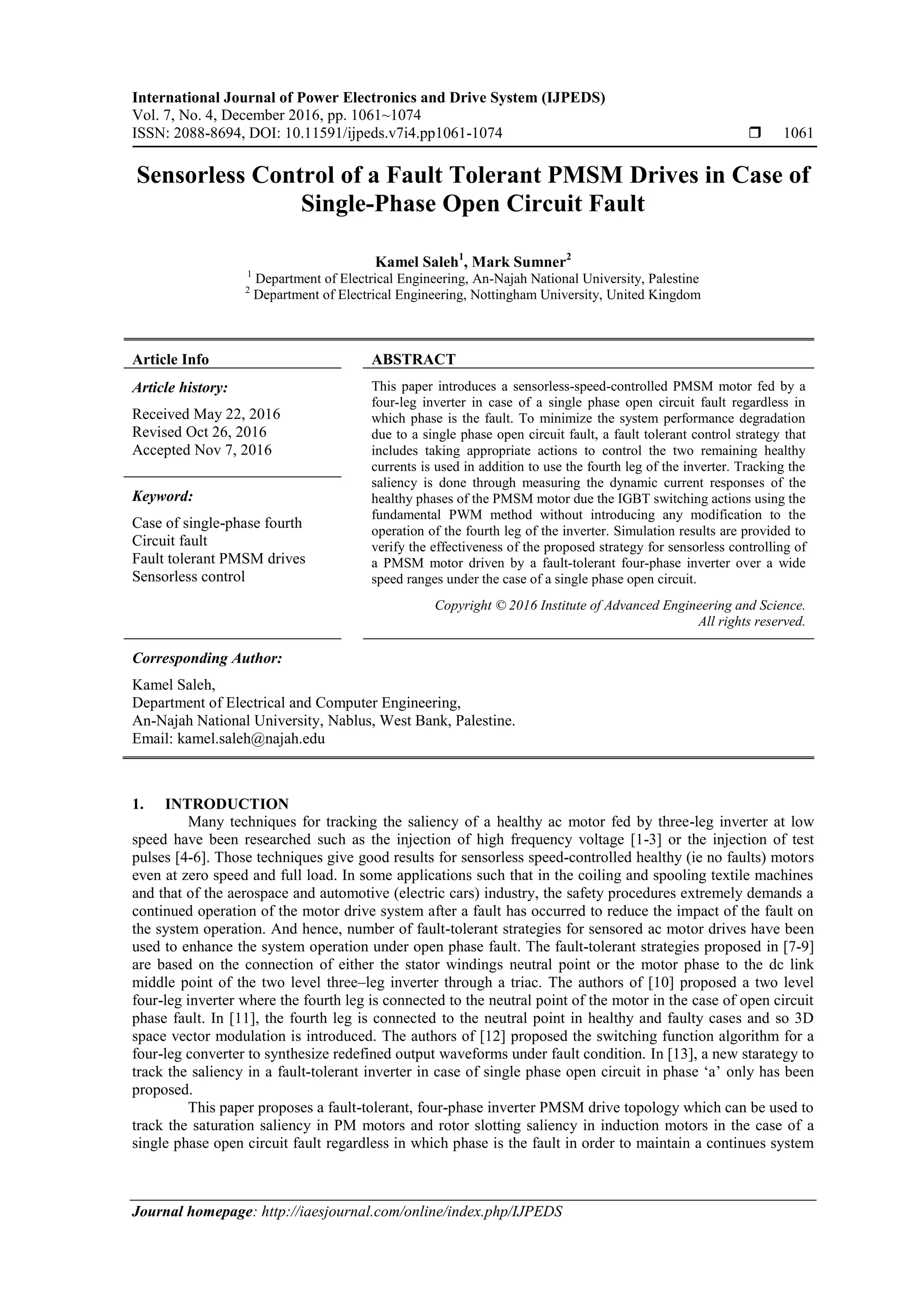 Sensorless Control of a Fault Tolerant PMSM Drives in Case of Single-Phase Open Circuit Fault | PDF