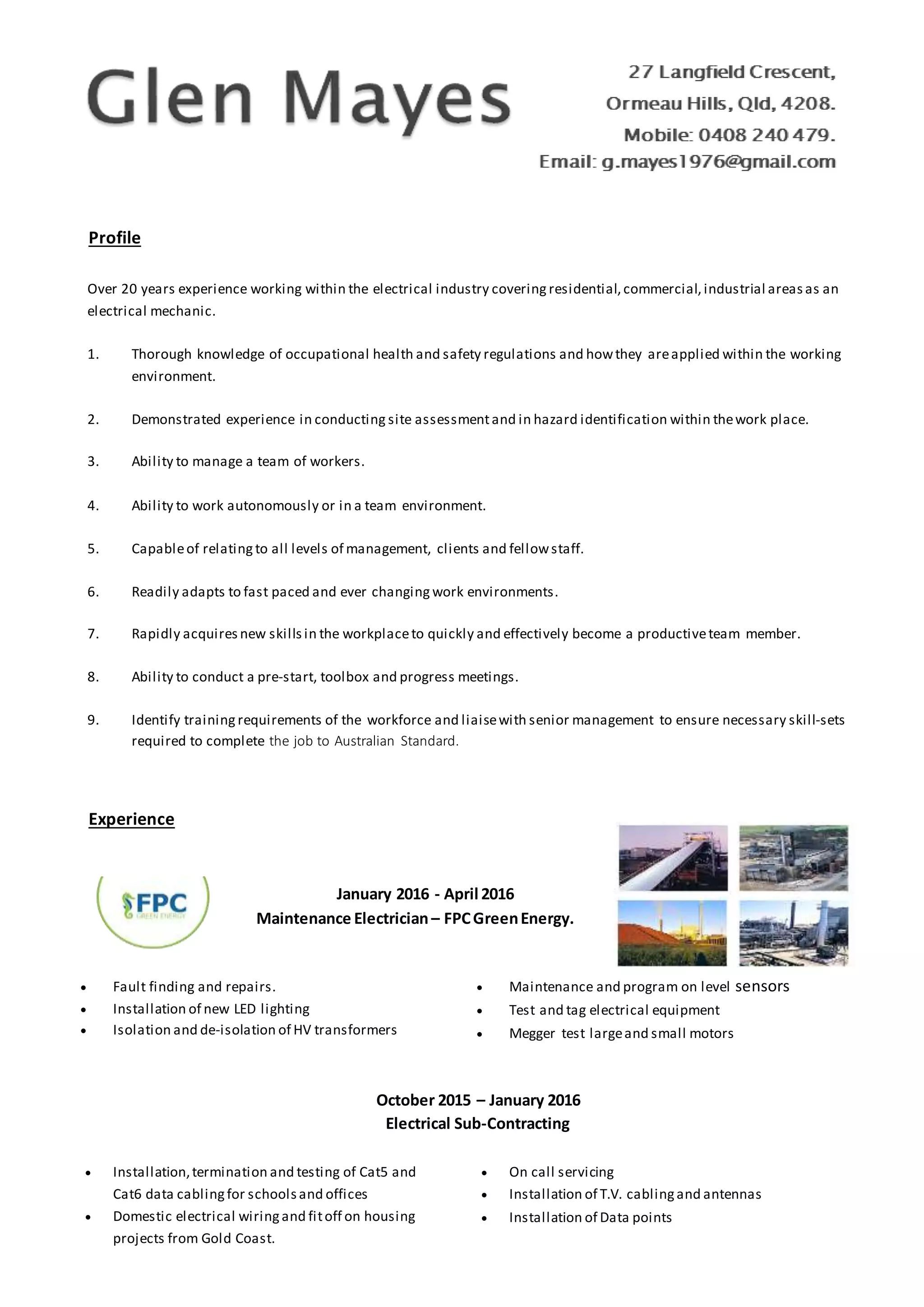 Glen Mayes resume 2016 | PDF