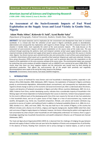 An Assessment of the Socio-Economic Impacts of Fuel Wood Exploitation ...