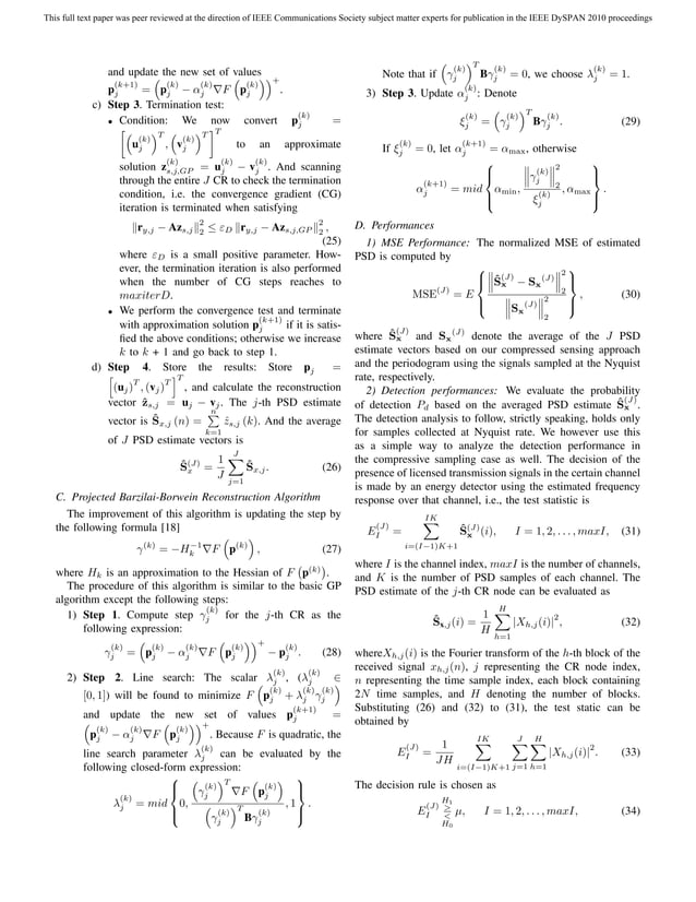 Projected Barzilai-Borwein Methods Applied to Distributed Compressive Spectrum Sensing | PPT