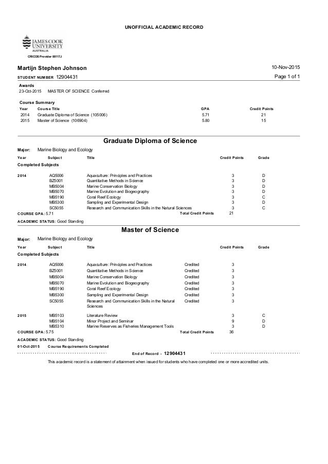 Completed transcript