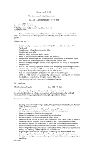Omprakash Reddy new | DOC | Resume Writing and Advice | Job Search