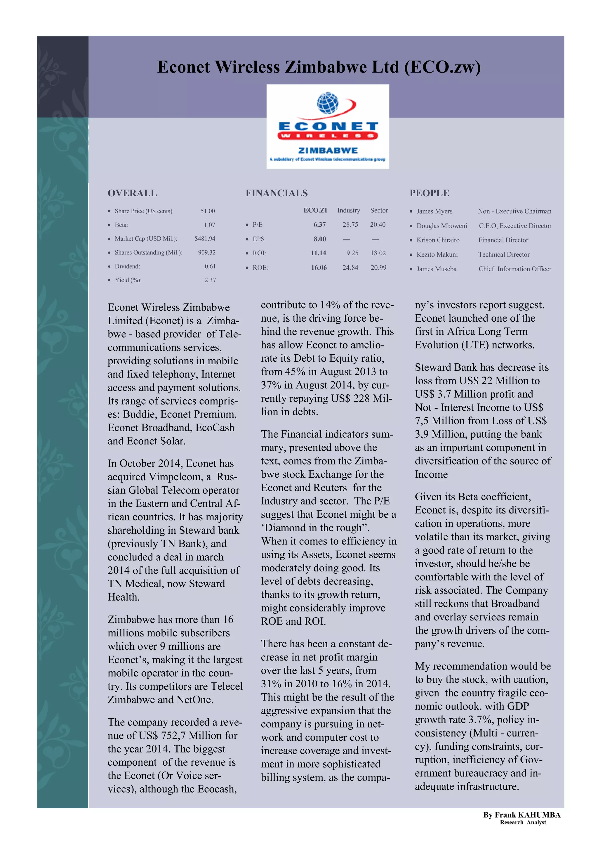 Econet Wireless Zimbabwe Limited | PDF