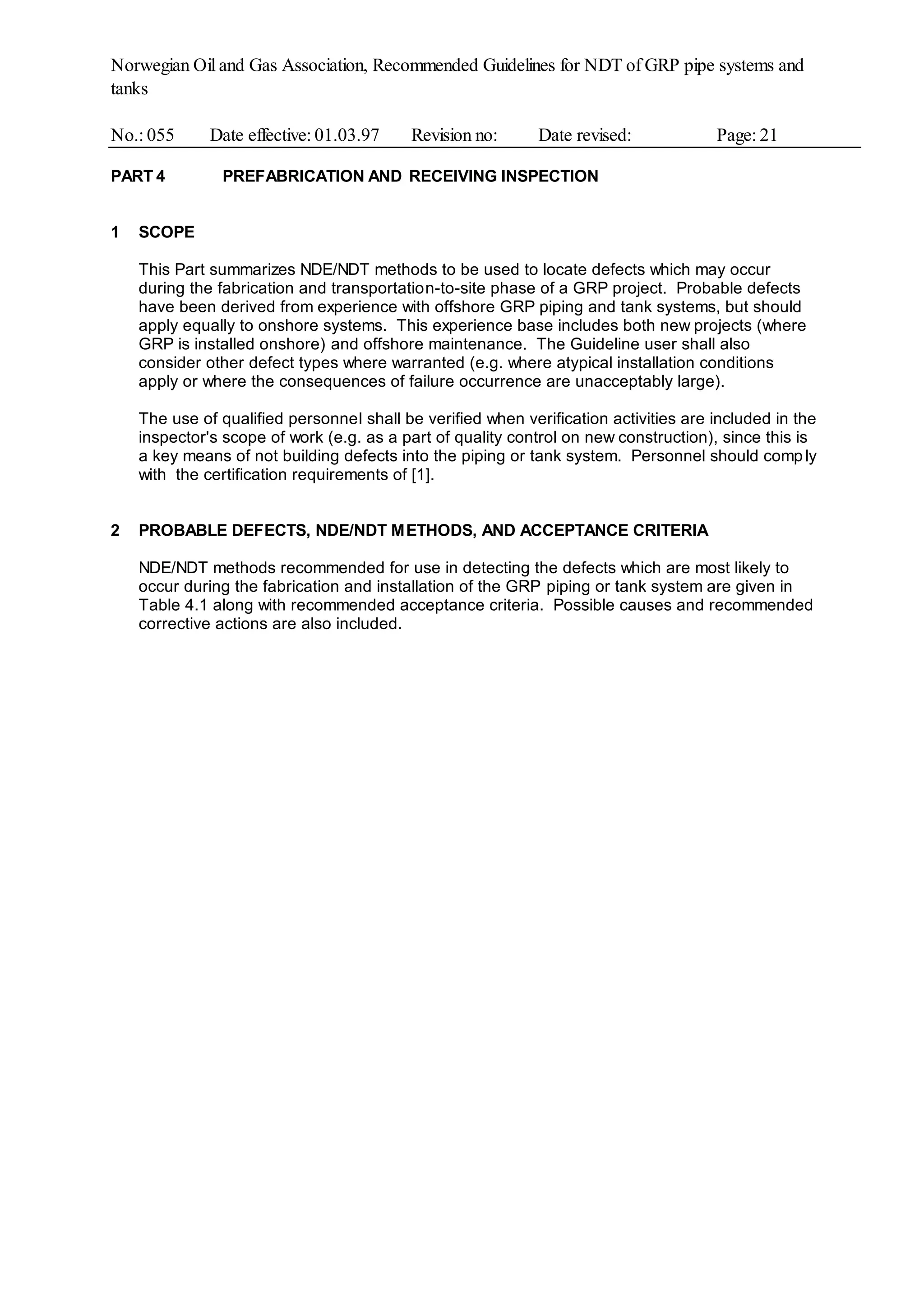 Guidelines for NDT of GRP pipe systems and tanks | PDF