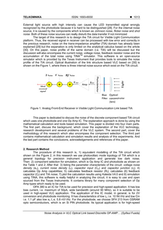 Noise Analysis in VLC Optical Link based Discrette OPAMP Trans-impedance Amplifier (TIA) | PDF