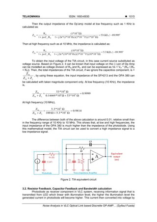 Noise Analysis in VLC Optical Link based Discrette OPAMP Trans-impedance Amplifier (TIA) | PDF
