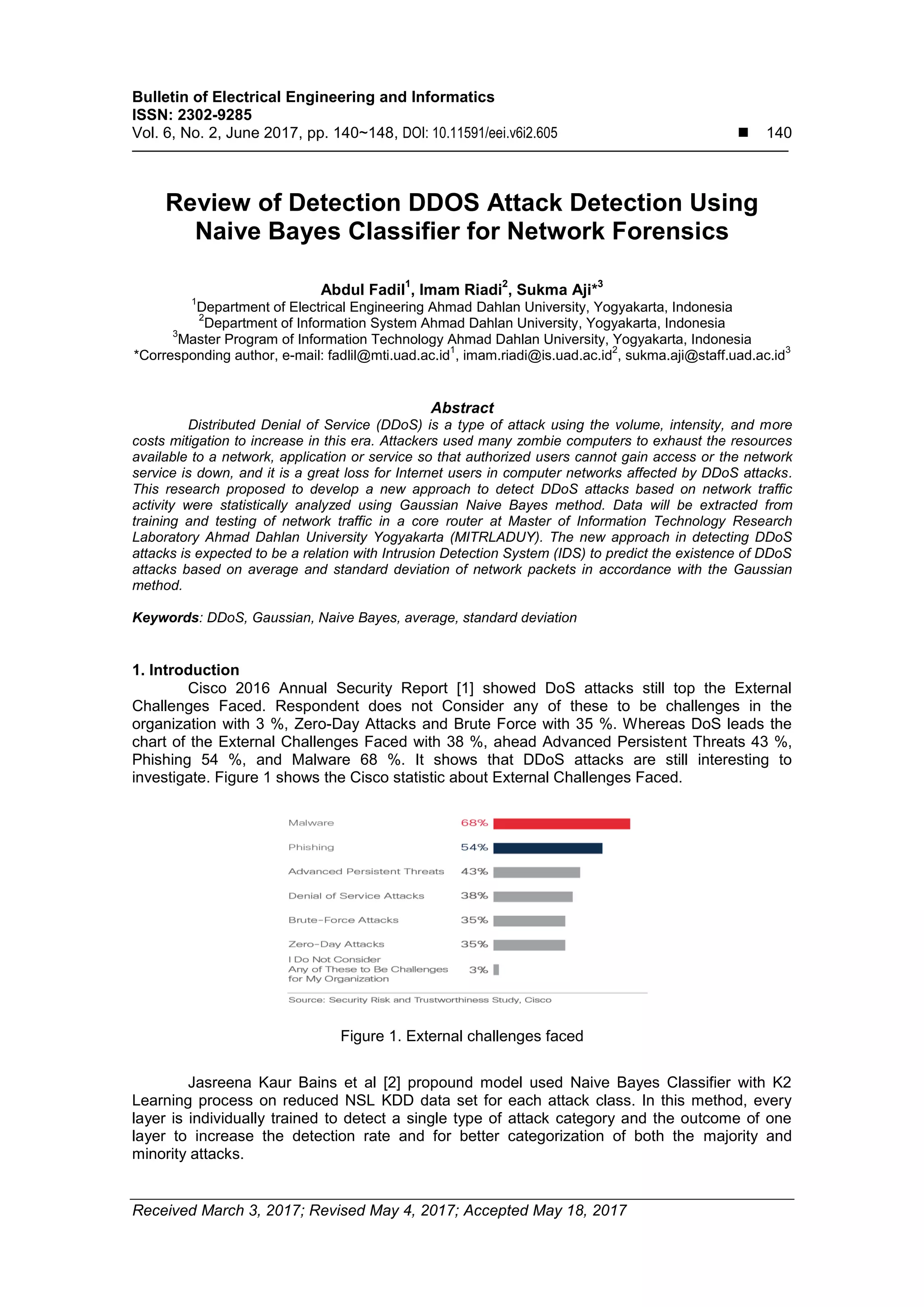 Review Of Detection Ddos Attack Detection Using Naive Bayes Classifier For Network Forensics