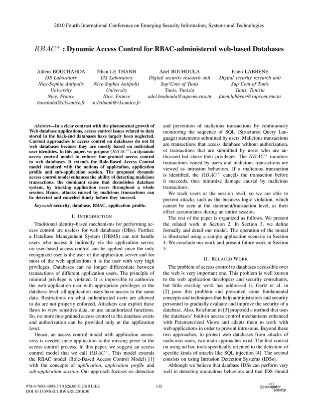 Dynamic Access Control for RBAC-administered web-based Databases | PDF