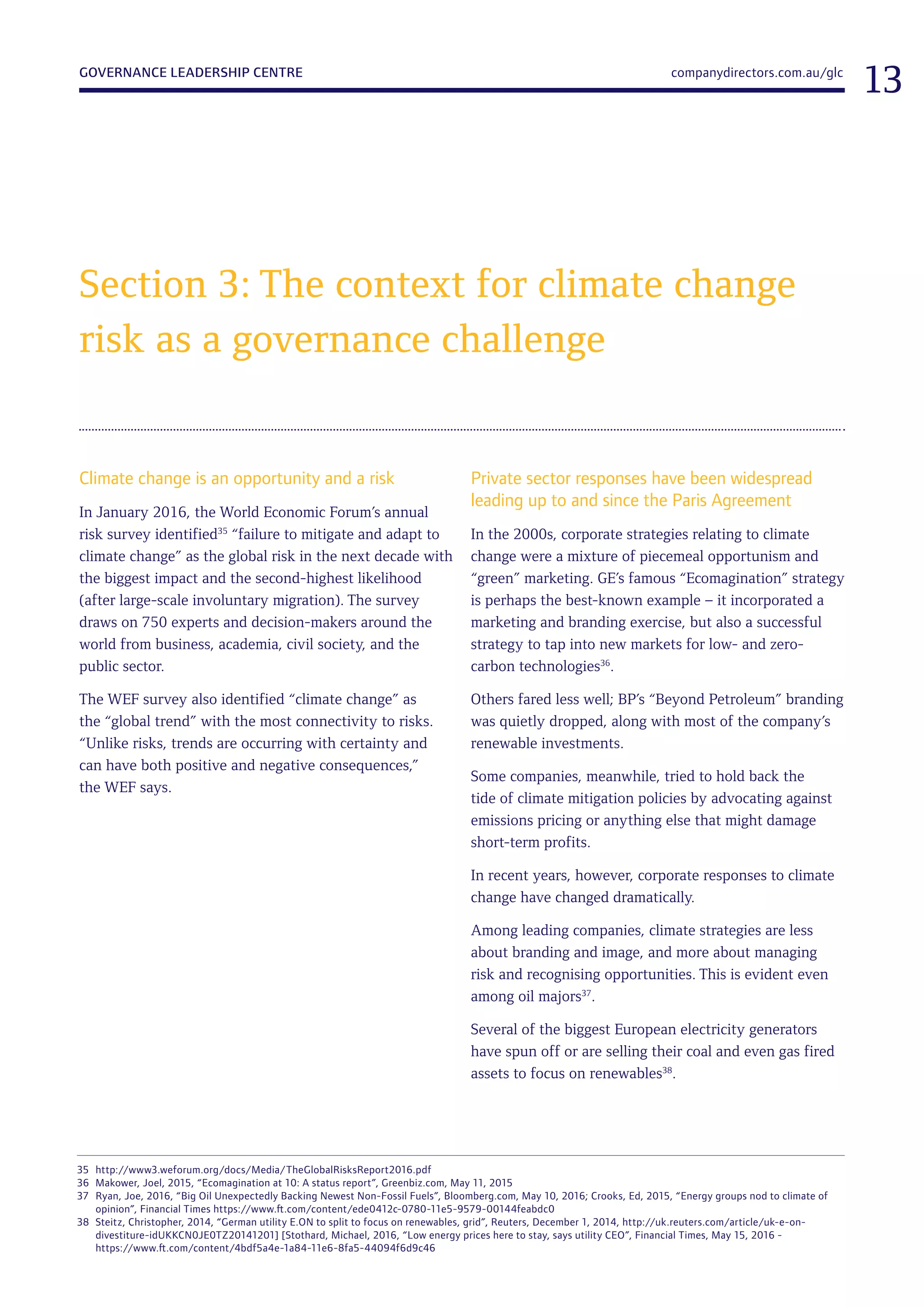 Climate Change and Good Corporate Governance (AICD 2016) | PDF