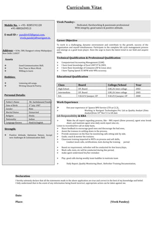 Resume Vivek Pandey (1) | PDF