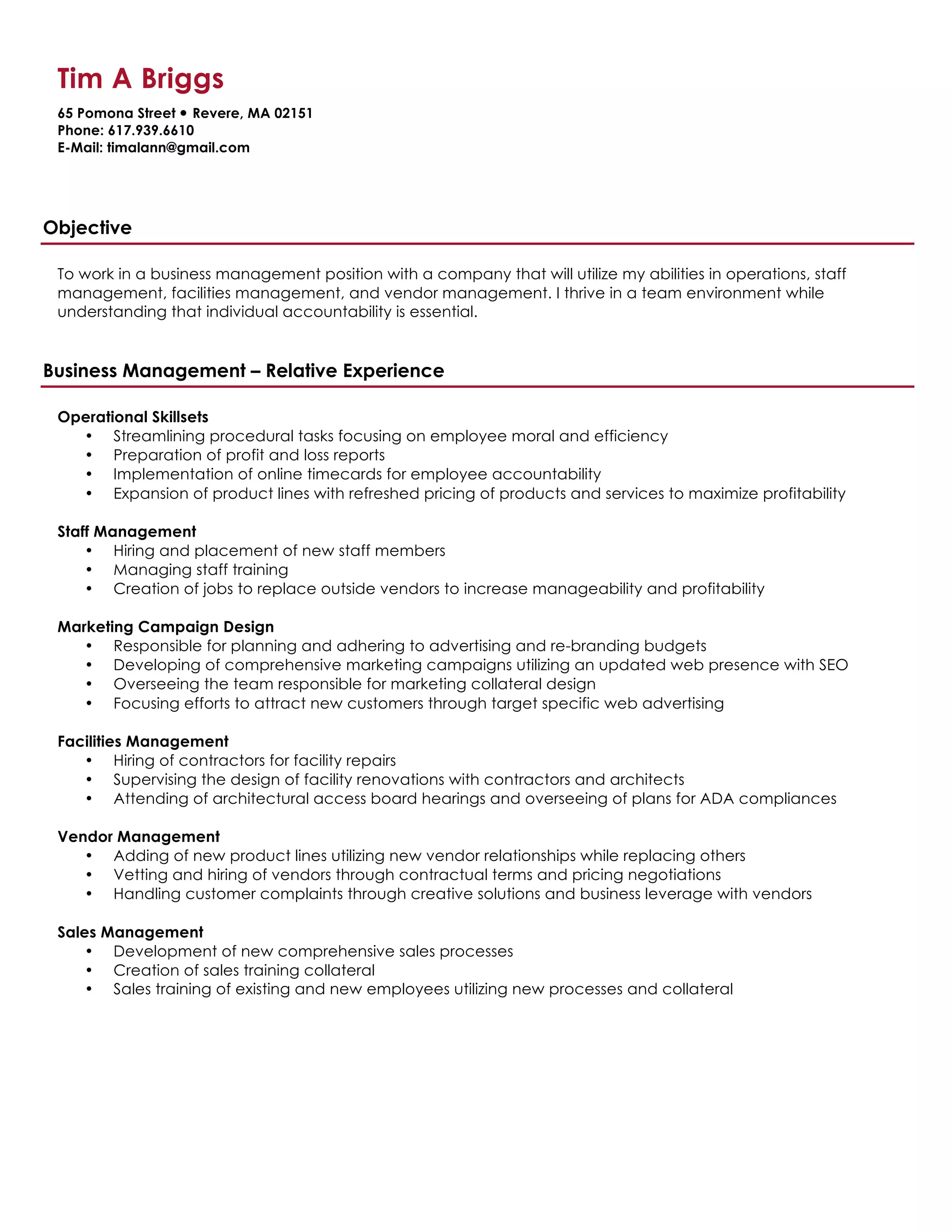 Tim A Briggs - Resume | PDF