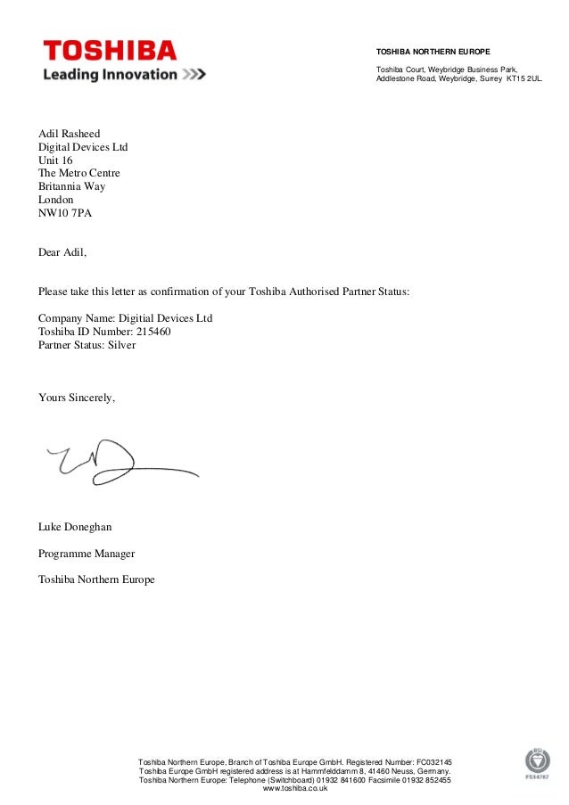 Address Confirmation Letter Format