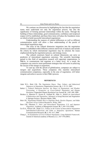 INTERCULTURAL NEGOTIATION IN MERGERS AND ACQUISITIONS. THE INTEGRATION OF THE CULTURAL DIMENSION ...