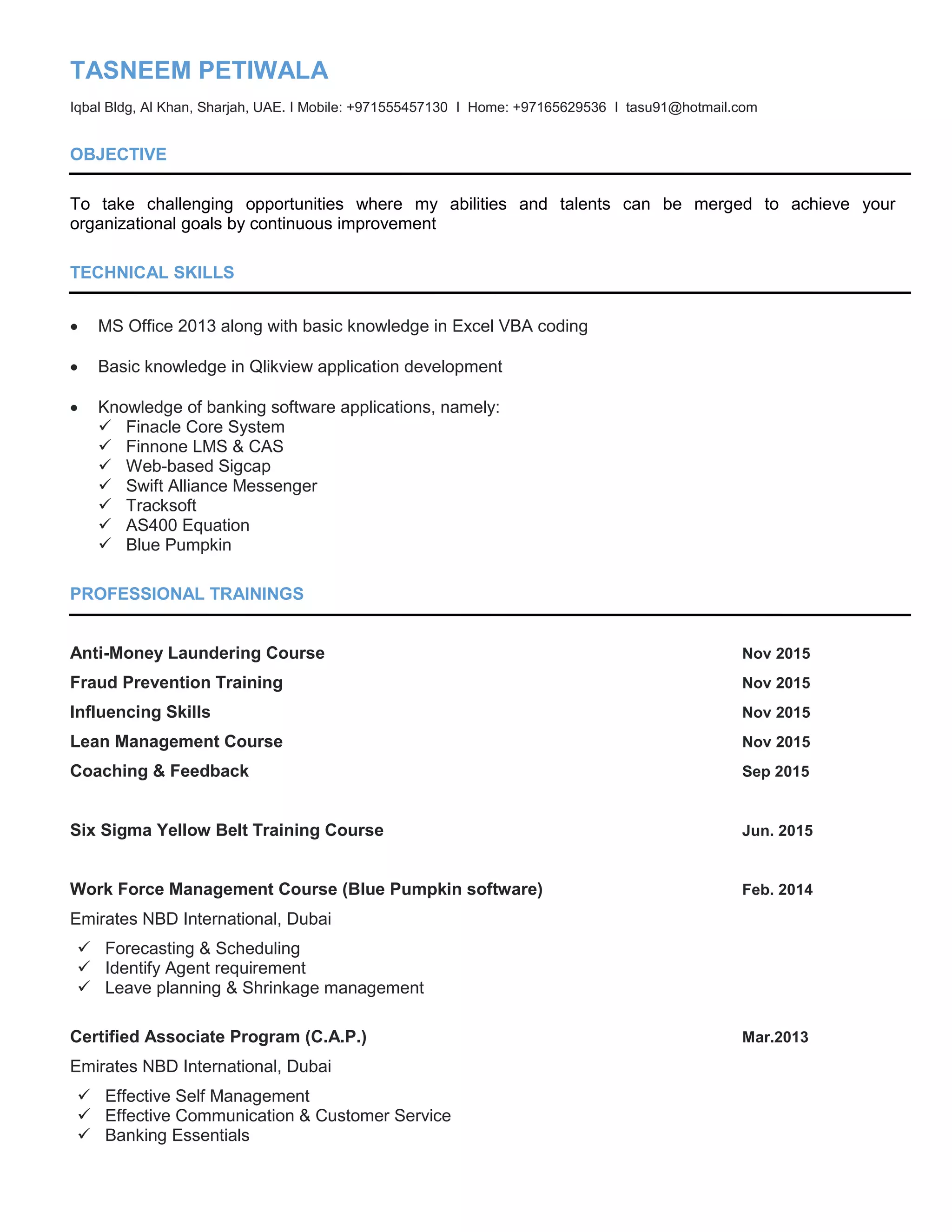 Tasneem Petiwala_Resume | PDF | Human Resources | Business