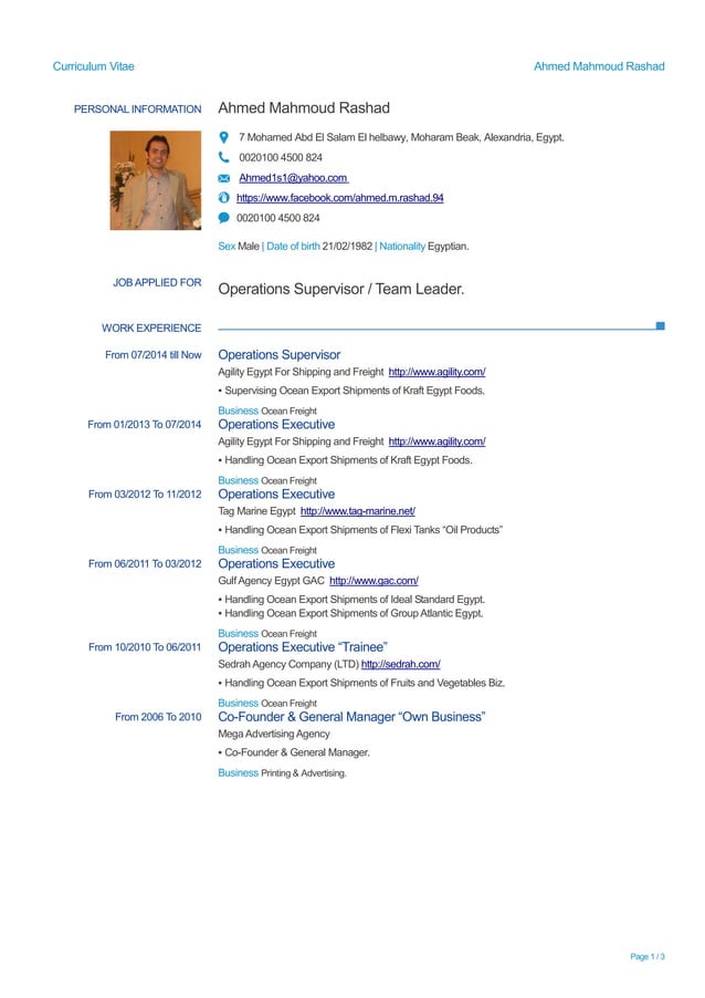 Ahmed Rashad C.V (T) | PDF | Logistics | Business