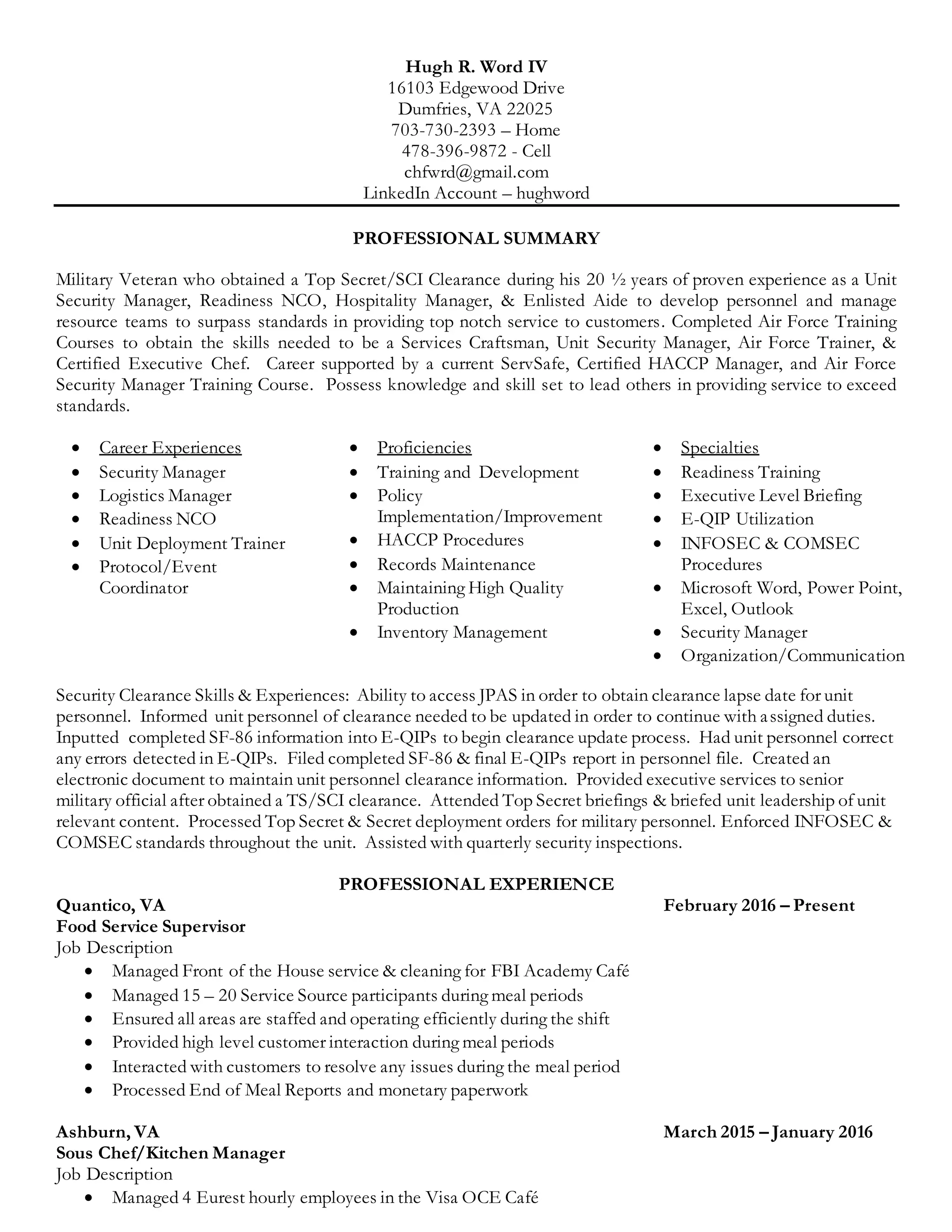 Security Resume - Hugh Word | PDF