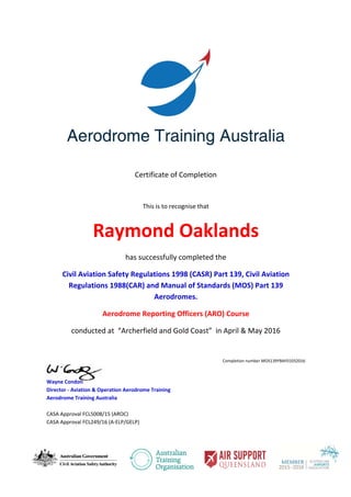 Ray Oaklands MOS 139 (ARO)Certificate | PDF