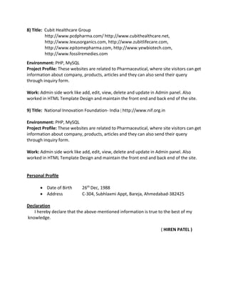 Hiren-CV | PDF | Web Design and HTML | Internet