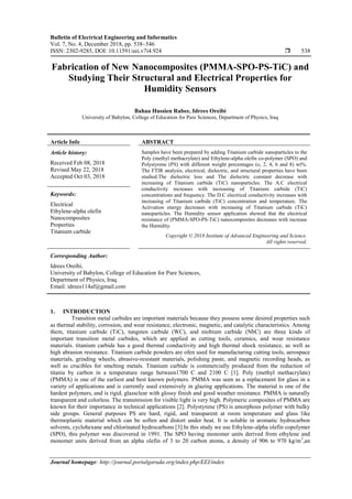 Fabrication of New Nanocomposites (PMMA-SPO-PS-TiC) and Studying Their ...