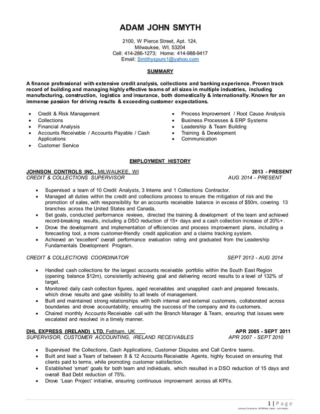 ADAM JOHN SMYTH - RESUME | DOCX | Business Banking & Finance | Business