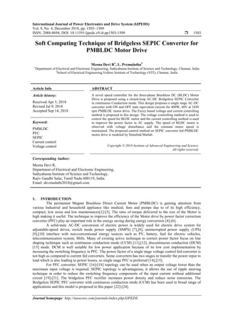 Soft Computing Technique of Bridgeless SEPIC Converter for PMBLDC Motor Drive | PDF | Radio ...