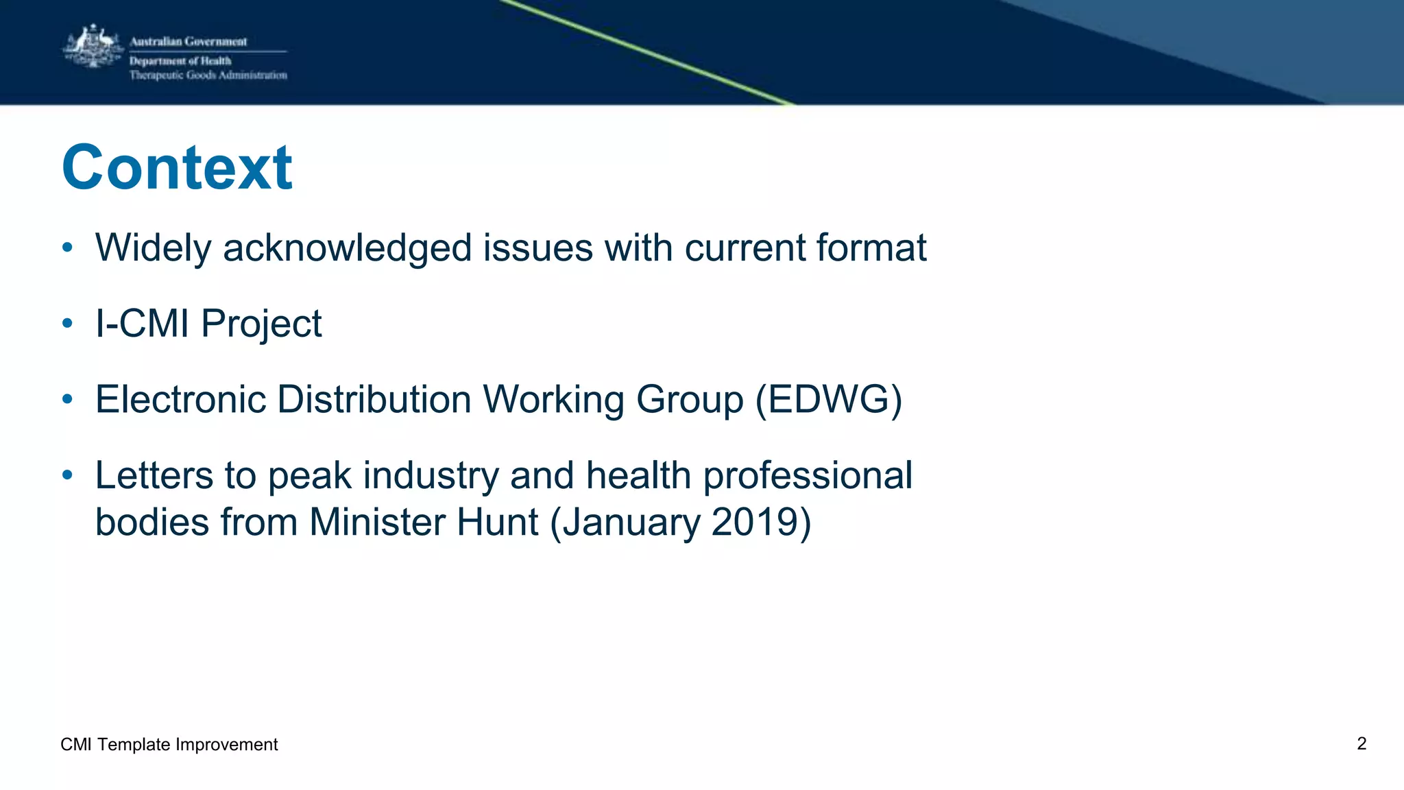 Consumer Medicine Information - Improving the CMI template | PPT