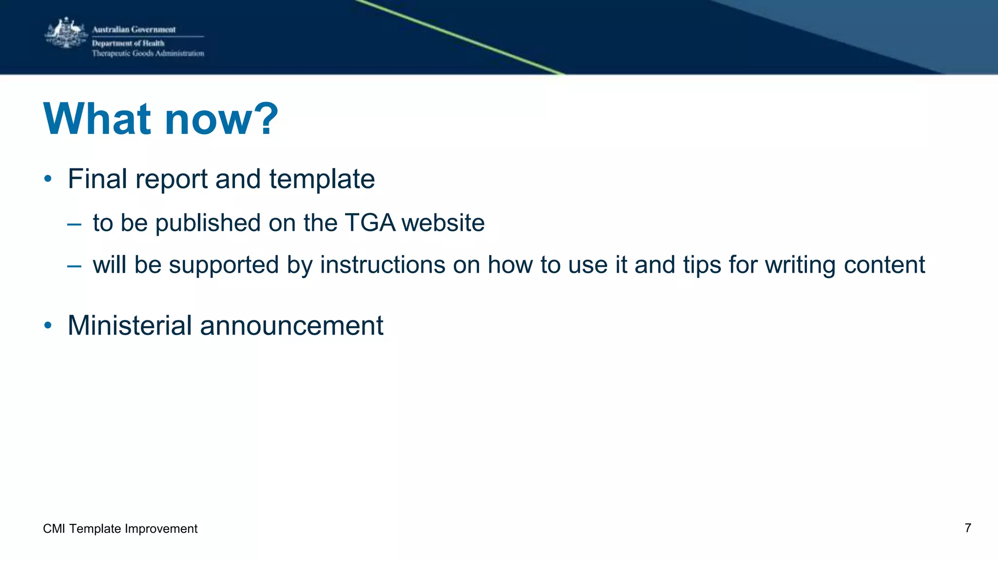 Consumer Medicine Information - Improving the CMI template | PPT